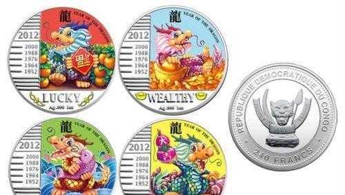 Конго Год Дракона наборы 4 и 3 серебряные монеты