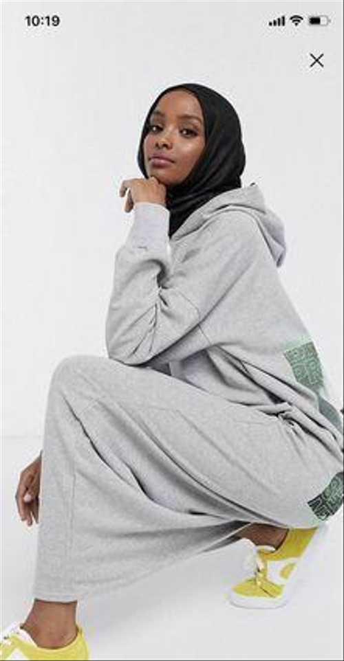 Платье ASOS design серое худи макси длинное, 48 р