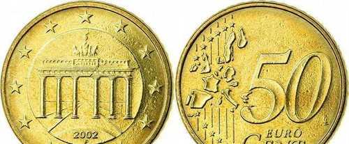 Монета 50 euro cent 2002 г. Германия F