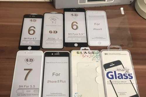 Защитные стекла на iPhone 5, 5s/6, 6+/7+/8,8+/10