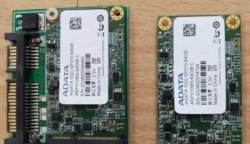 2 шт SSD 64Gb AData SP310 msata + адаптер SATA