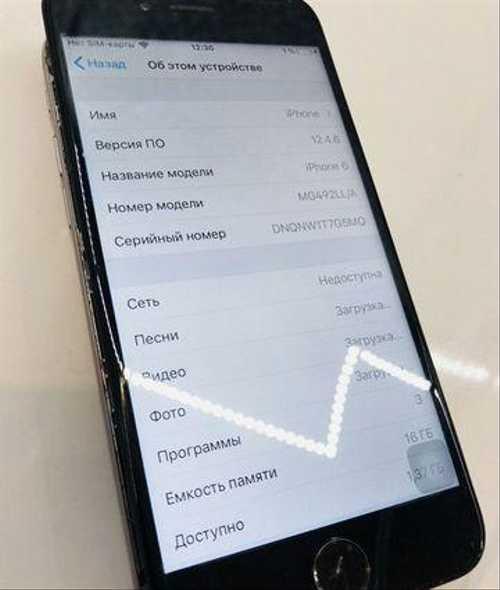 Телефон iPhone 6 16gb (на запчасти или под восстан