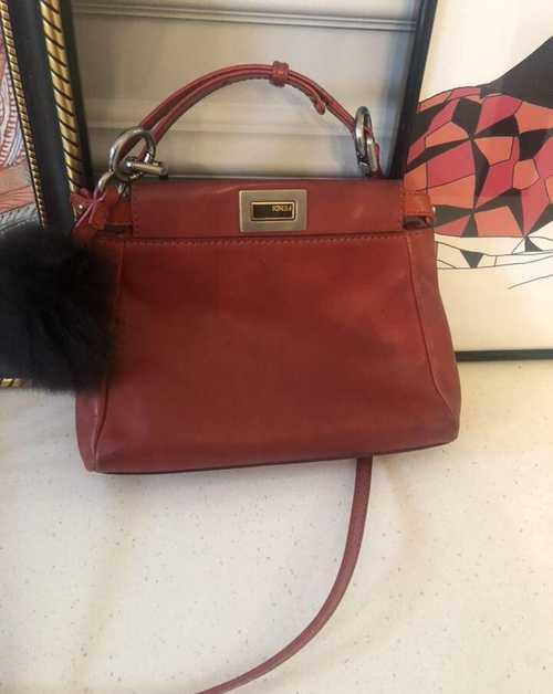 Сумка fendi peekaboo mini фенди пикабу мини красна