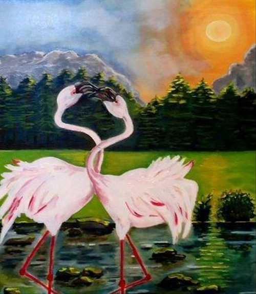 Картина маслом "Фламинго"
