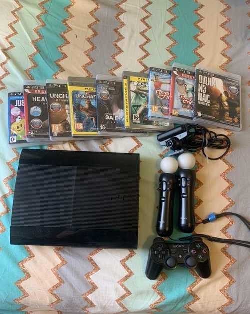 Sony PlayStation 3 super slim 1tb + ps move + 9 ди