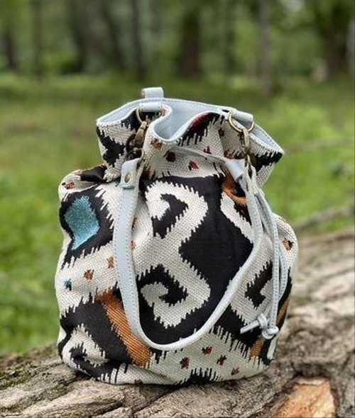 Новая Текстильная сумка-мешок с кожаным ремешком