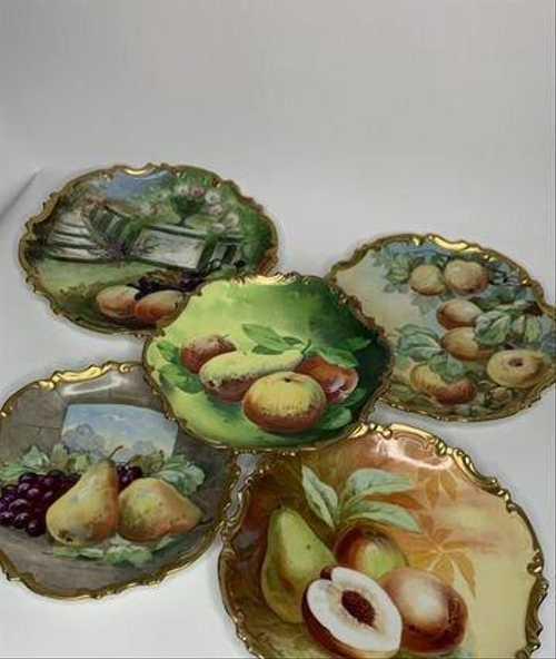 Антикварные декоративные тарелки с фруктами лимож