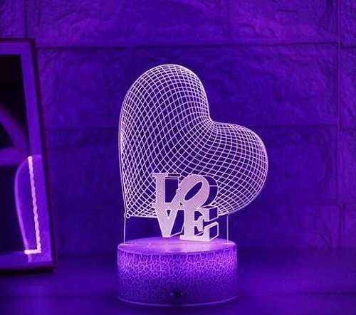 Сердце любовь светильник ночник 3d с сенсорным упр