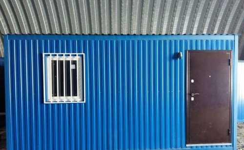 Вагончик бытовка 2,4х6м синий окна с решетками