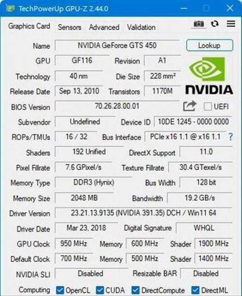 NVidia Geforce gts 450