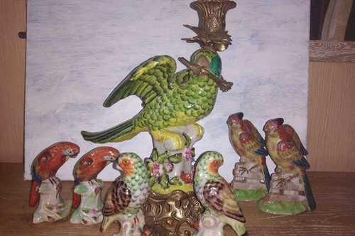 Фарфоровые статуэтки попугаи