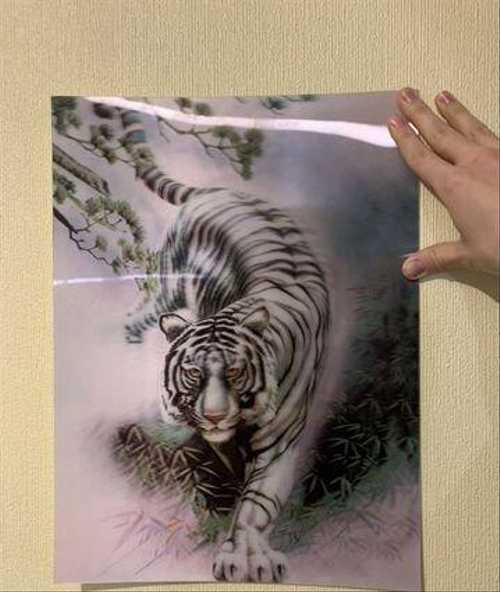 Постер 3D белый тигр