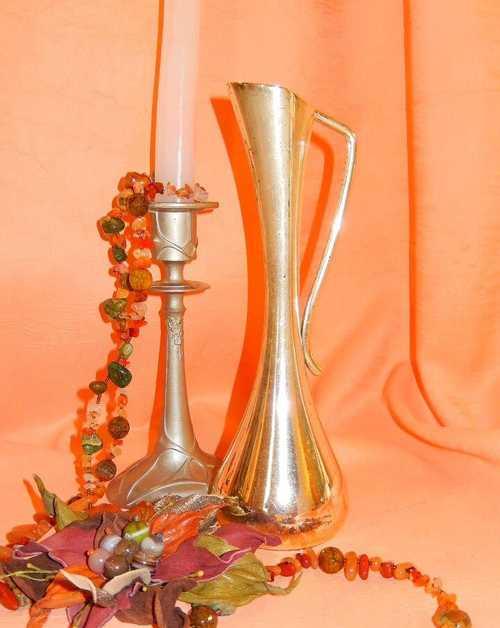 Винтажная ваза для цветов посеребренная латунь