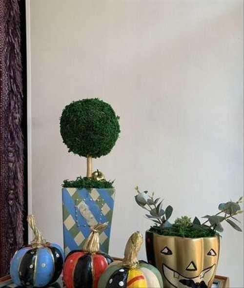 Декор MacKenzie-Childs тыквы, дерево в вазе, кашпо