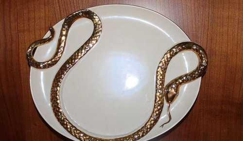 Декоративная тарелка со змеей, квадратное блюдо