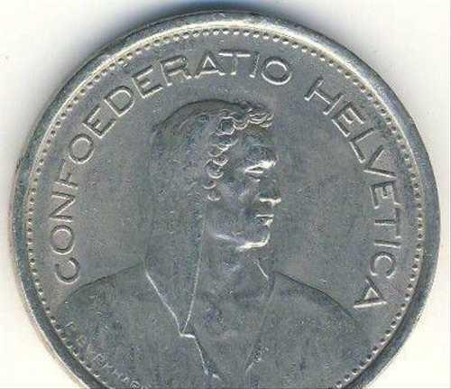 Лот 0003A - Монета 5 франков, Швейцария, 1968 (B)