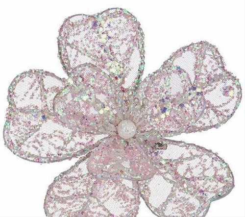 Lefard цветок магнолия декоративный ажур С клипсой диаметр13 см цвет:pink