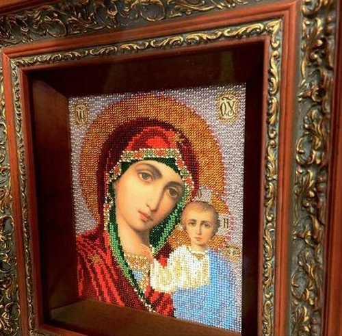 Икона Казанской Божией Матери из ювелирного бисера