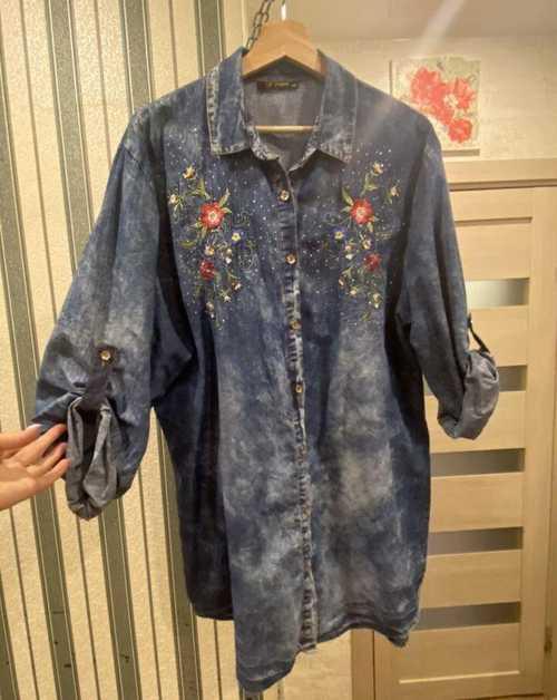 Блузка-рубашка джинсовая, размер 52-60