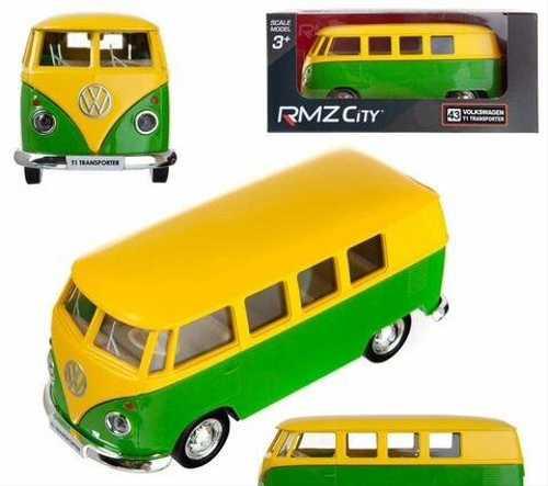 Машинка металлическая Uni-Fortune RMZ City 1:32 Автобус инерционный Volkswagen Type 2 (T1) Transporter, цвет желтыйй с зеленым, 16,5*7,5*7 см 554025M