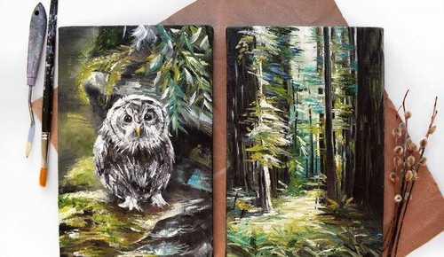 Картина маслом на холсте Лесные сказки с совой