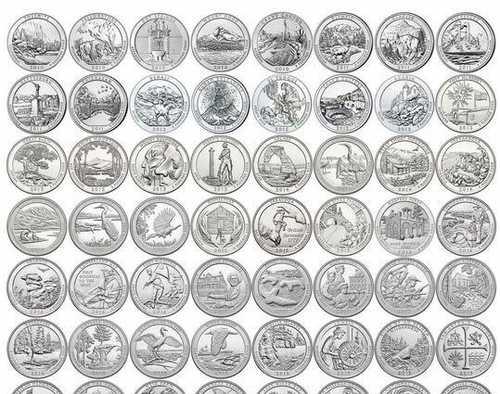 Полный набор 25 центов США парки 56 монет. Квотеры