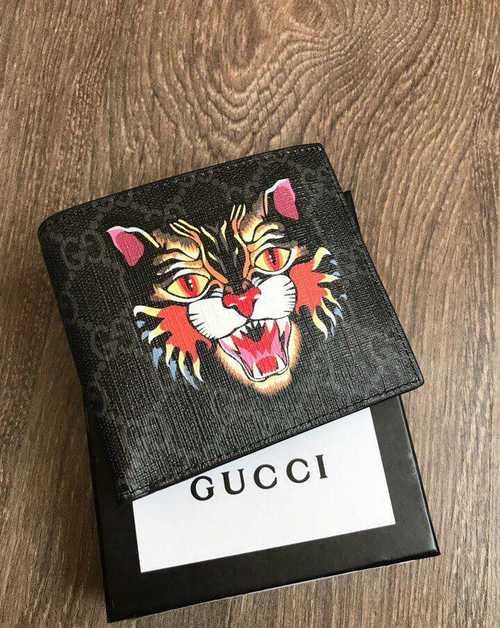 Бумажник Gucci кошелёк гуччи с кошкой чёрный