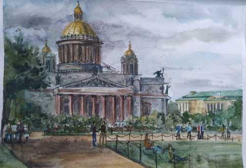 Рисунок Исакиевского собора акварелью