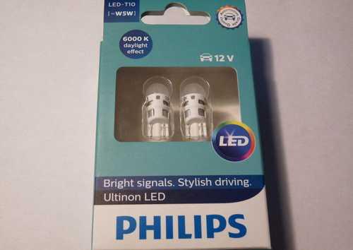 Лампа светодиодная philips visionled w5w 6000k 2шт