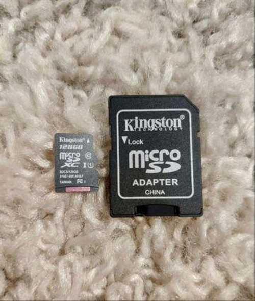 Карта памяти Kingston MicroSD 128GB + адаптер