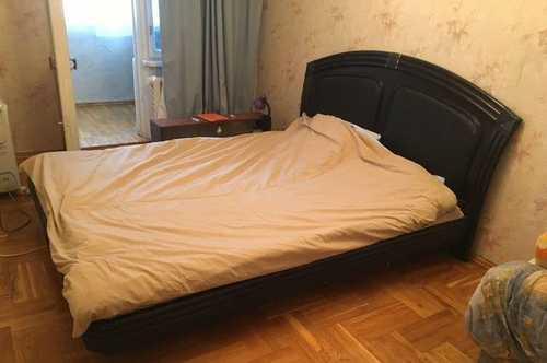 Кровать двухспальная 1,6 м, темно-синяя, ротанг