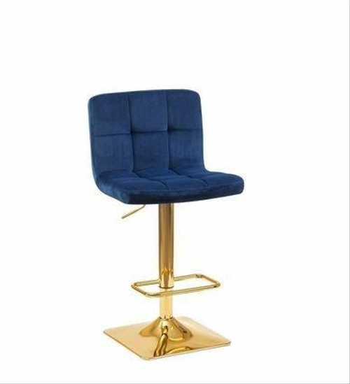 Барный стул золотой со спинкой велюр 5016 синий