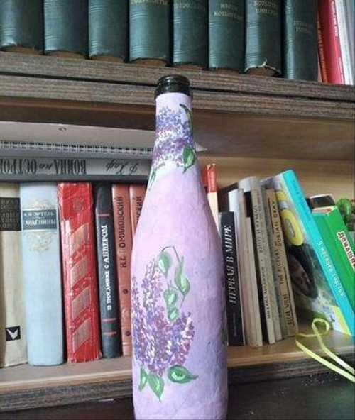 Подсвечник-ваза из винной бутылки "Сирень"