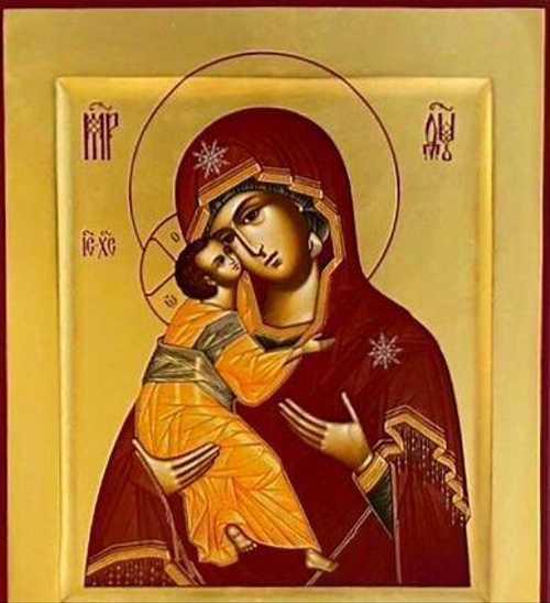 Рукописная икона Владимирская Божией Матери