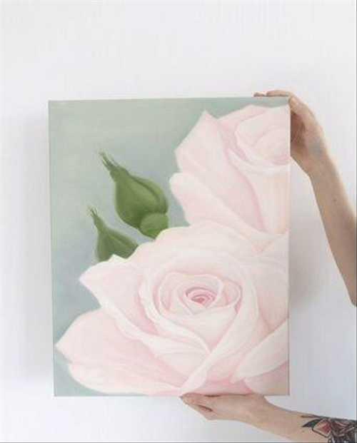 Интерьерная картина маслом "Розовые розы"