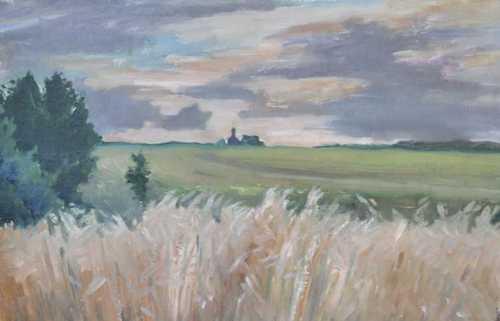 Картина маслом "Пшеничное поле"
