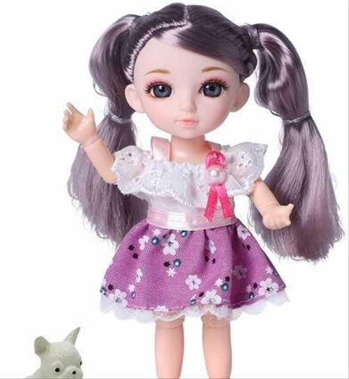 Кукла шарнирная Funky Toys Малышка Лили, шатенка, с собачкой, 16 см (FT72006)
