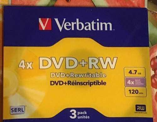 Оптический диск DVD+RW verbatim 4.7Гб 4x, 3шт в уп