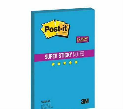 Блок самоклеящийся (стикер) Post-it Super Sticky "Мегастикеры", 150х228 мм, 90 л, синий (1623R-SB)