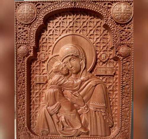 Владимирская икона Божией Матери, резная из дерева