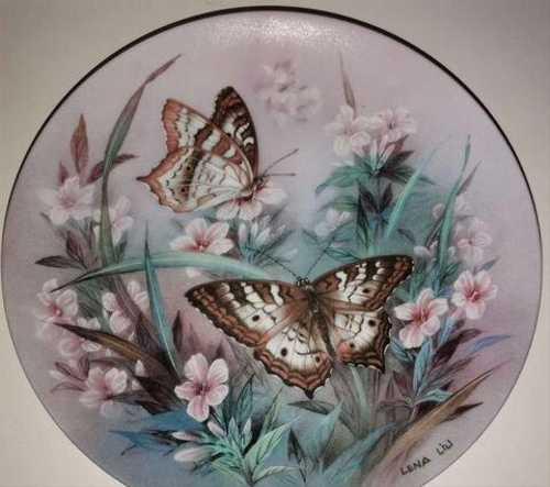 Тарелка декоративная Цветы. Бабочки. Лена Лю