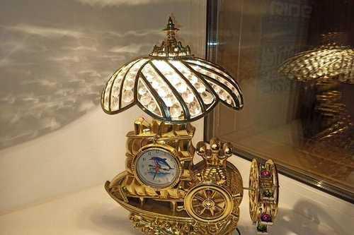 Подарочный корабль «светильник-часы» (новый)