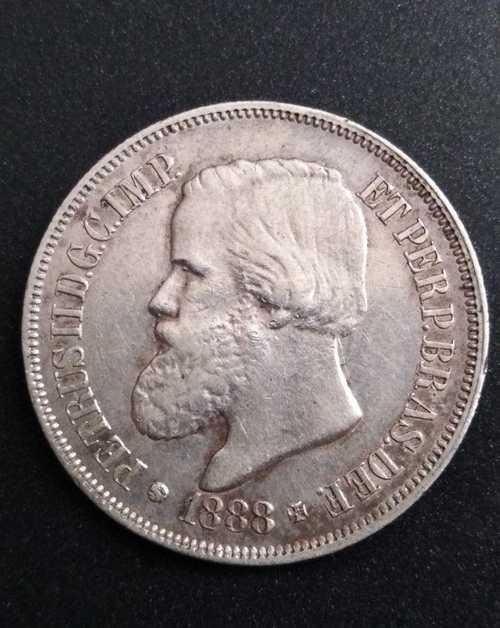 Монета 500 рейс 1888 г. Бразилия серебро