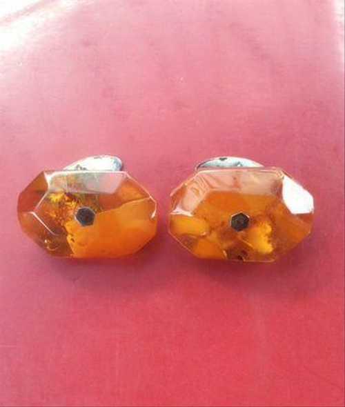 Запонки СССР, серебро, янтарь