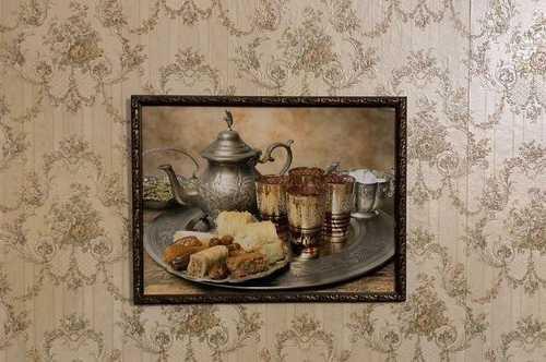 Картина «Чайник и восточные сладости, пахлава»