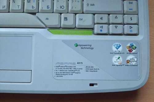 Ноутбук, Acer Aspire 4315, 1,7GHz, DDR2Gb, SSD120