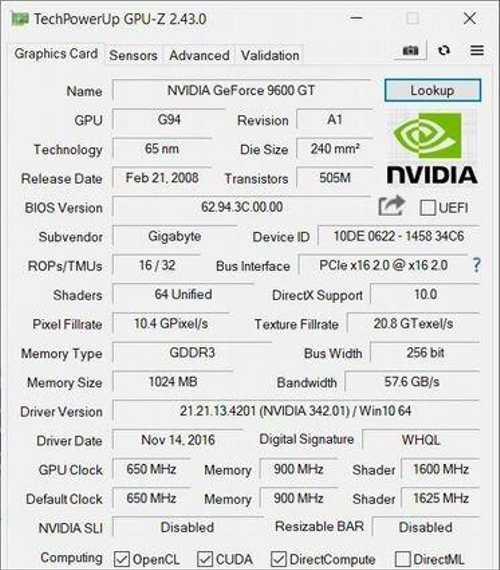 Nvidia GeForce 9600 GT