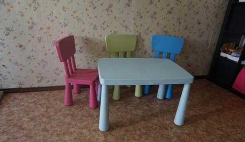 Стол IKEA детский и 3 стула маммут