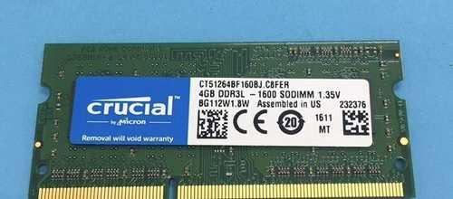 Оперативная память 4Gb DDR-III 1600MHz Crucial SO