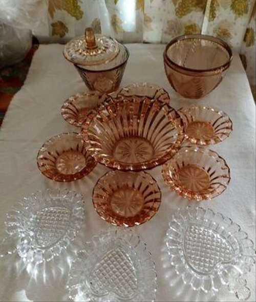 Посуда карамельное розовое стекло,новая,СССР